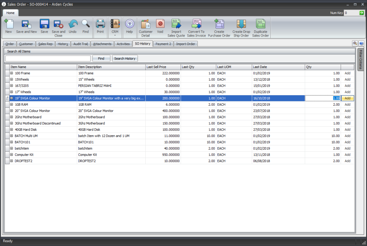 Customer Sales Order History Tab – CRM Software | Accounting Software ...