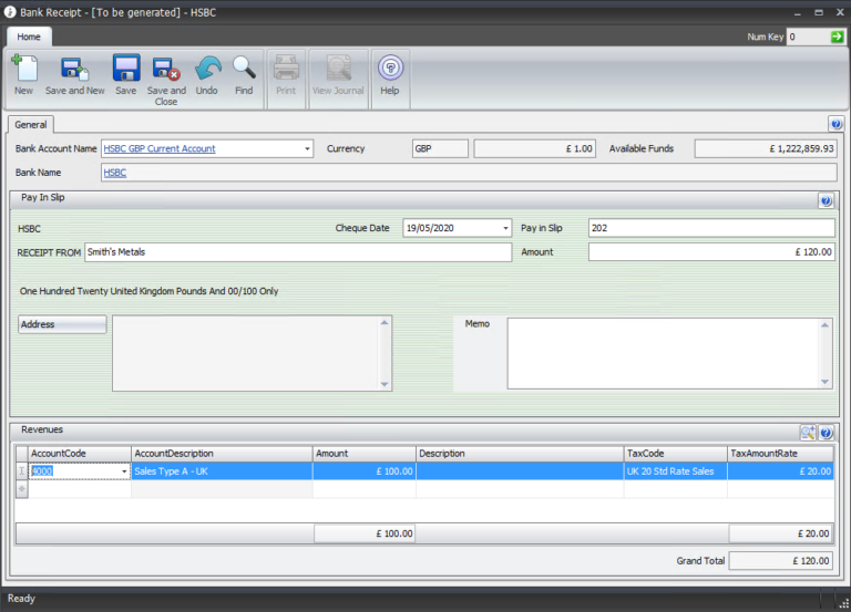 Entering A Vatable Bank Receipt – CRM Software | Accounting Software ...